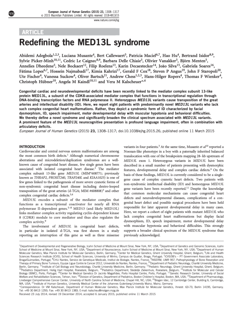 Publications | The MED13L Foundation
